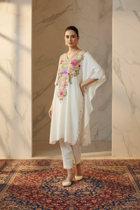 Heer White Multi Color Aari Work Kaftan – Kashmery